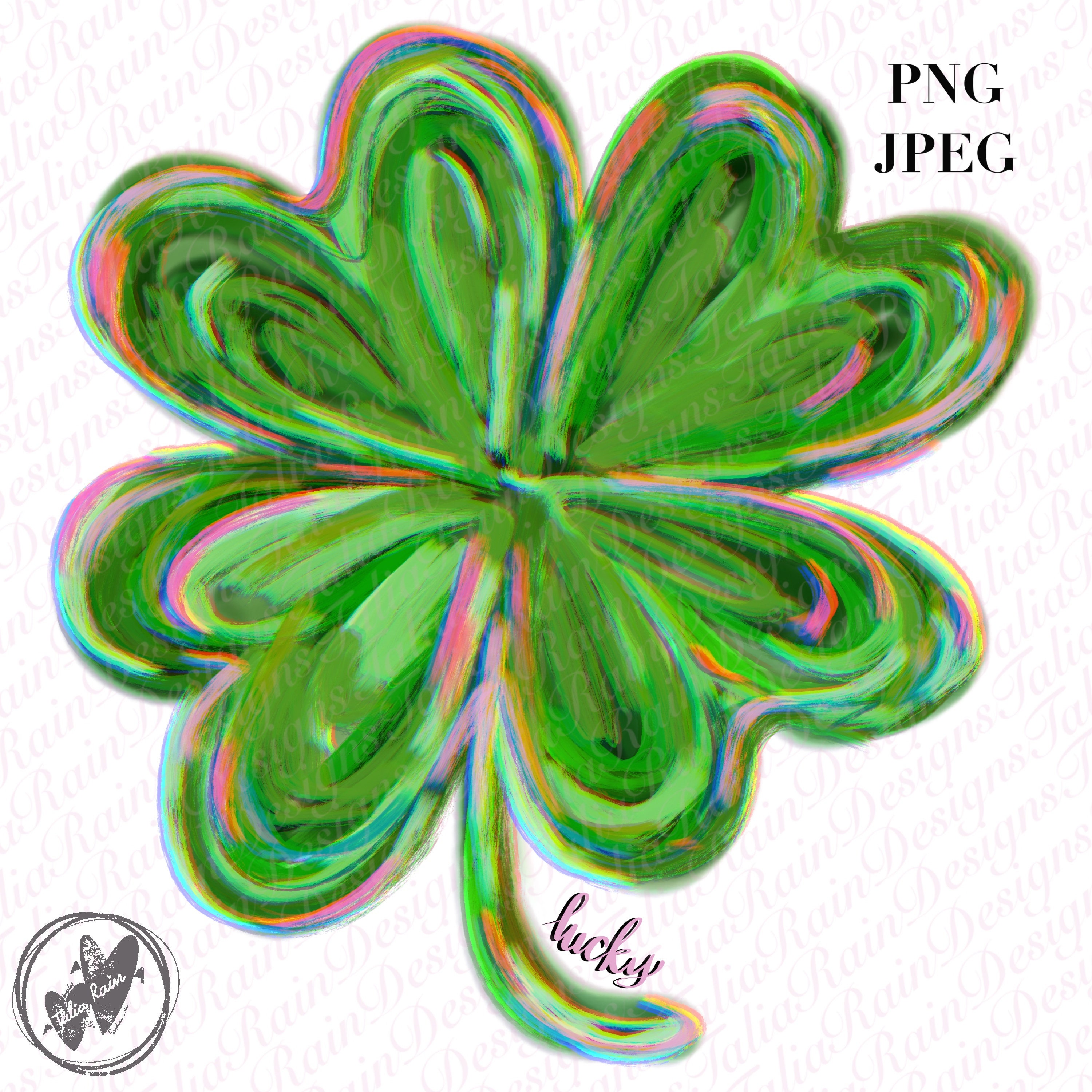 Lucky 4leaf Clover Sublimation PNGJPEG Lucky Leaf Watercolor Painting,chalk Hand Drawn Digital ...