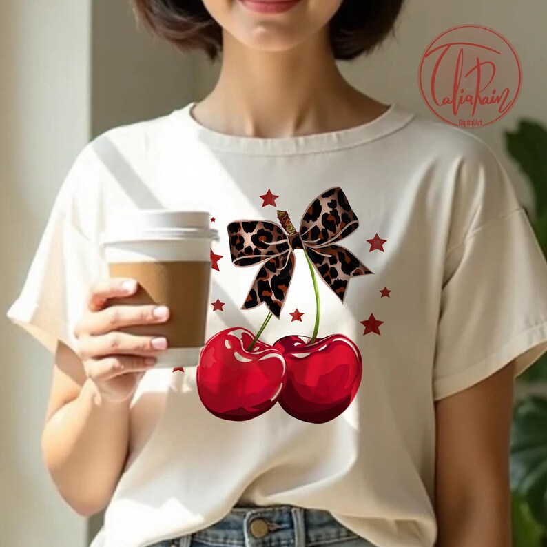 Coquette Cherry Leopard Bow PNG: Retro Star Digital Art (digital ...