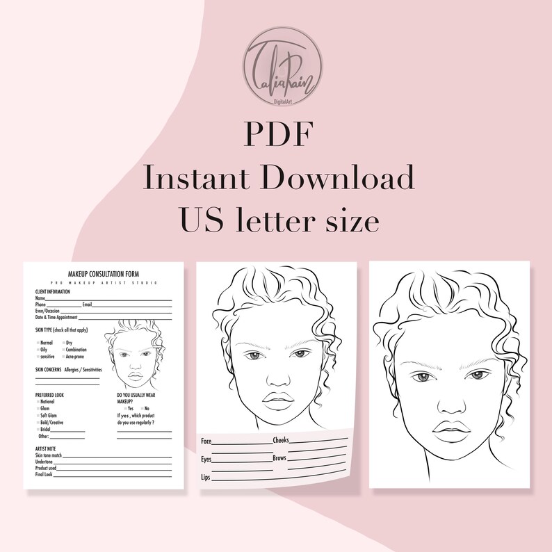 Makeup Face Chart Template: Pro Artist Consultation Form (PDF, PNG) - Etsy