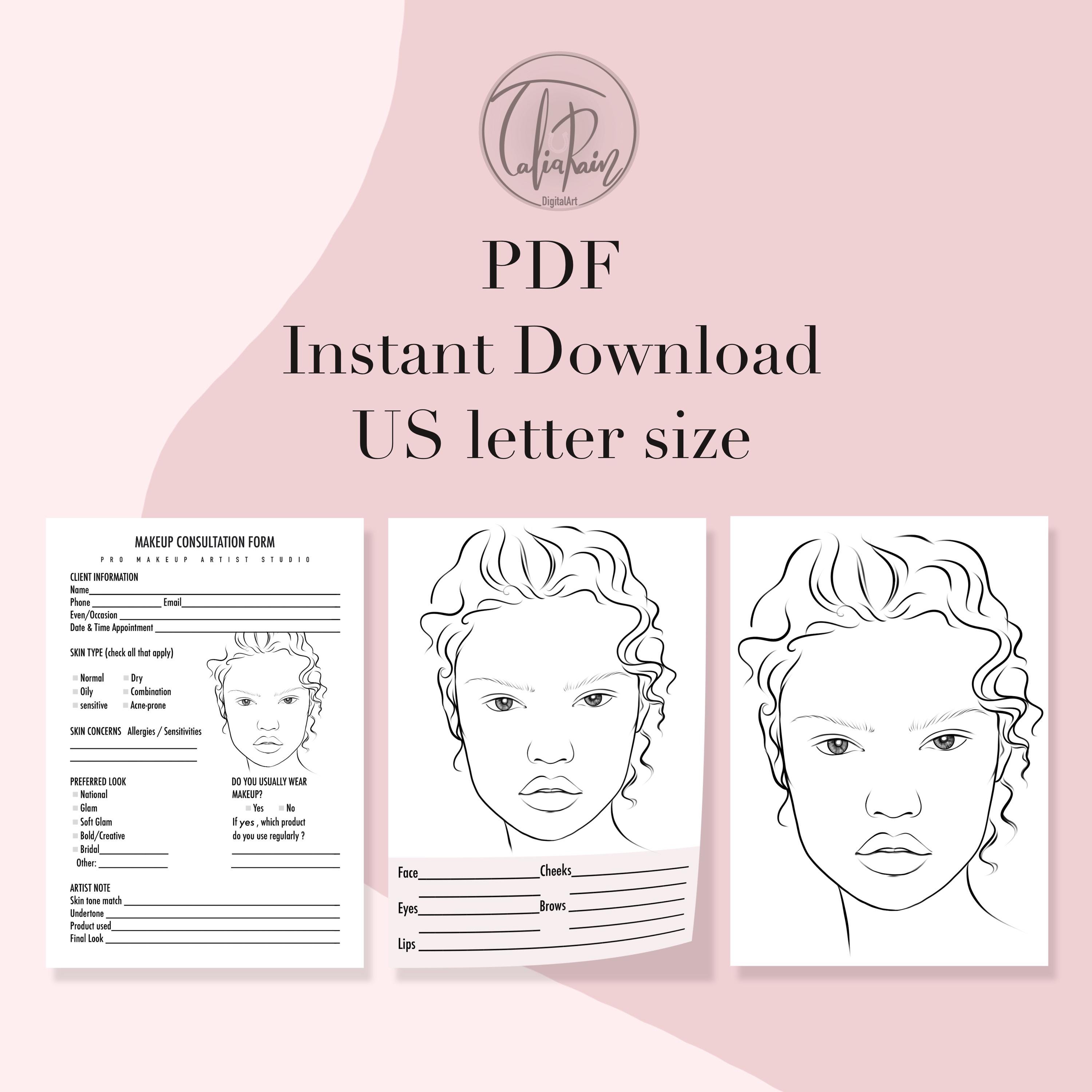 Makeup Face Chart Template: Pro Artist Consultation Form (PDF, PNG) - Etsy