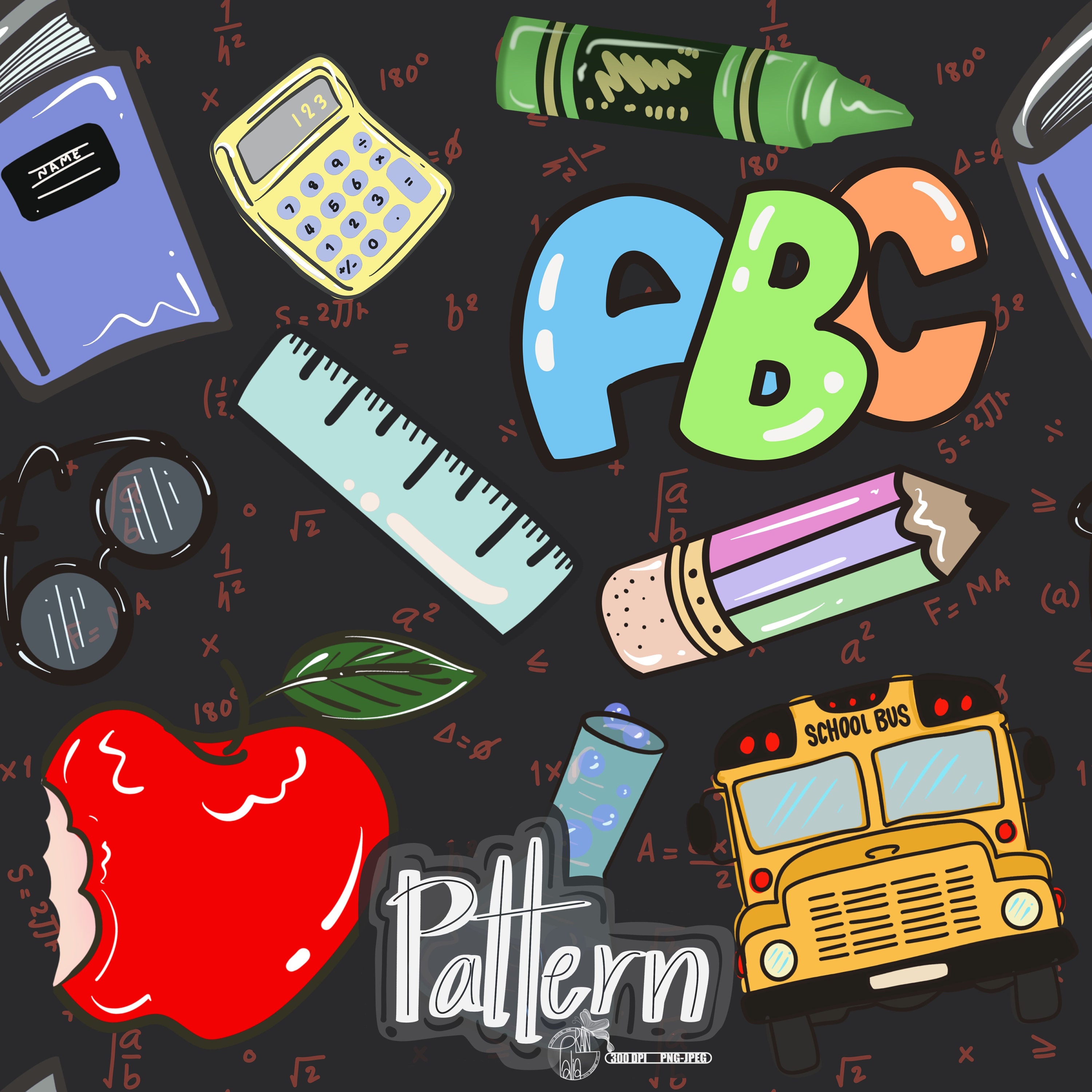 Hand Drawn Back to School Seamless Pattern Cute Digital Paper PNG JPEG ...