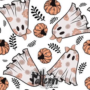 Cute Ghosts Sheet, Pumpkins, Flowers, Halloween Seamless Patterns, PNG ...
