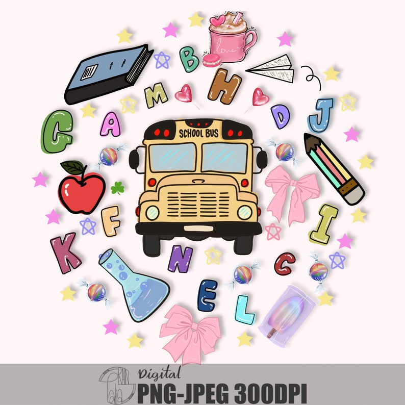 Back to School Bus Clipart Digital Graphics, T-shirt Design School Bus ...