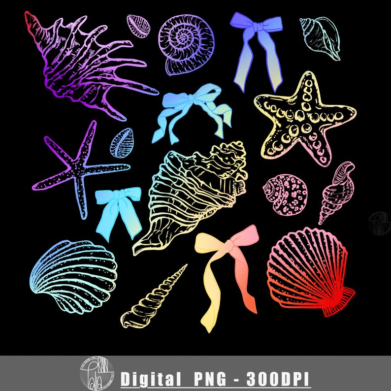 Rainbow Seashell & Starfish PNG Clipart -coquette Seashell, Beach ...