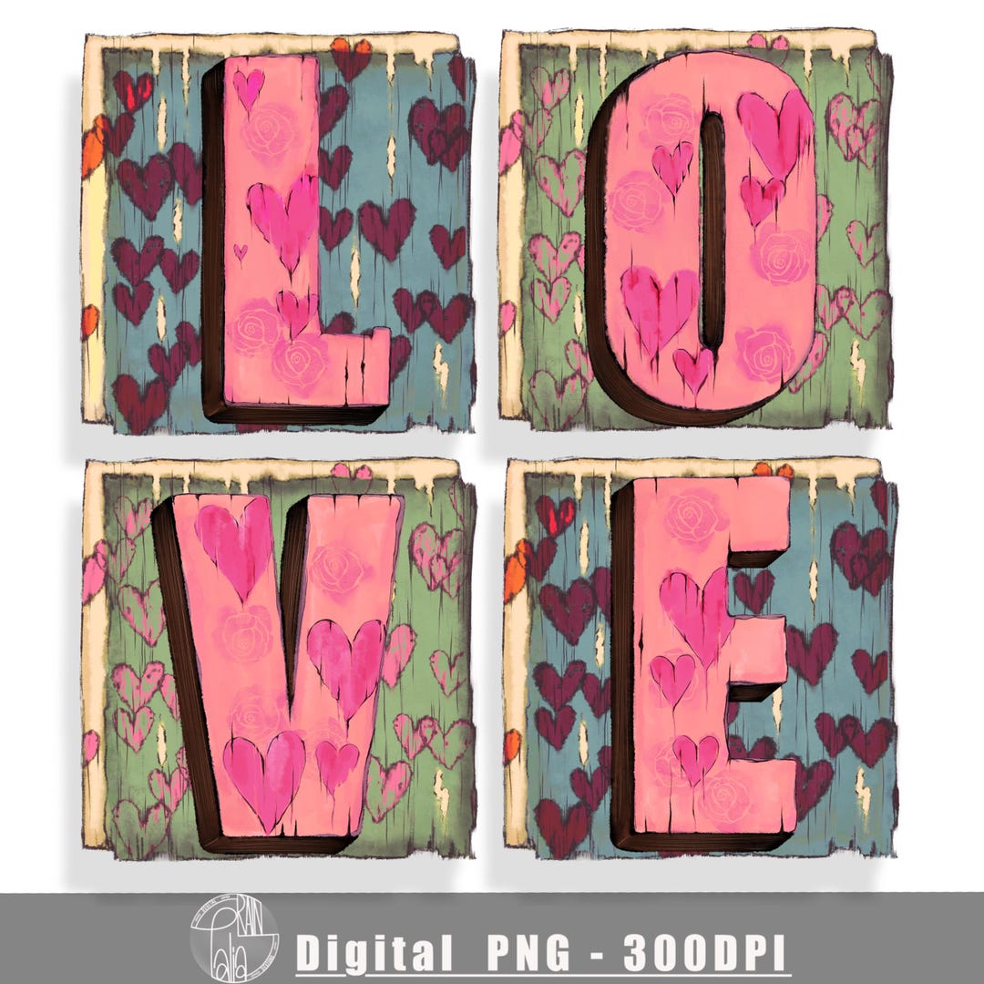 Valentine’s Day Love Clipart PNG | Rustic Heart & Rose Design ...