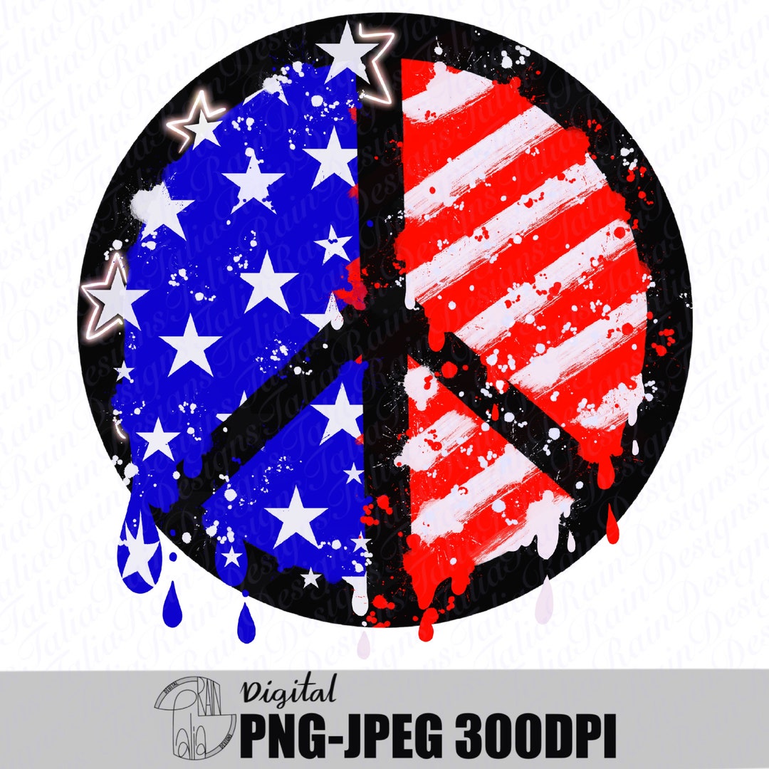 Peace Sign USA Flag Design Sublimations PNG JPEG Retro Peace Stars ...