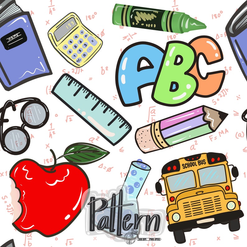 Hand Drawn Back to School Seamless Pattern - Cute Digital Paper PNG ...