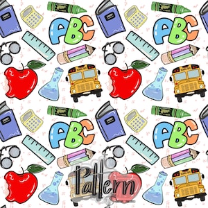 Hand Drawn Back to School Seamless Pattern - Cute Digital Paper PNG ...