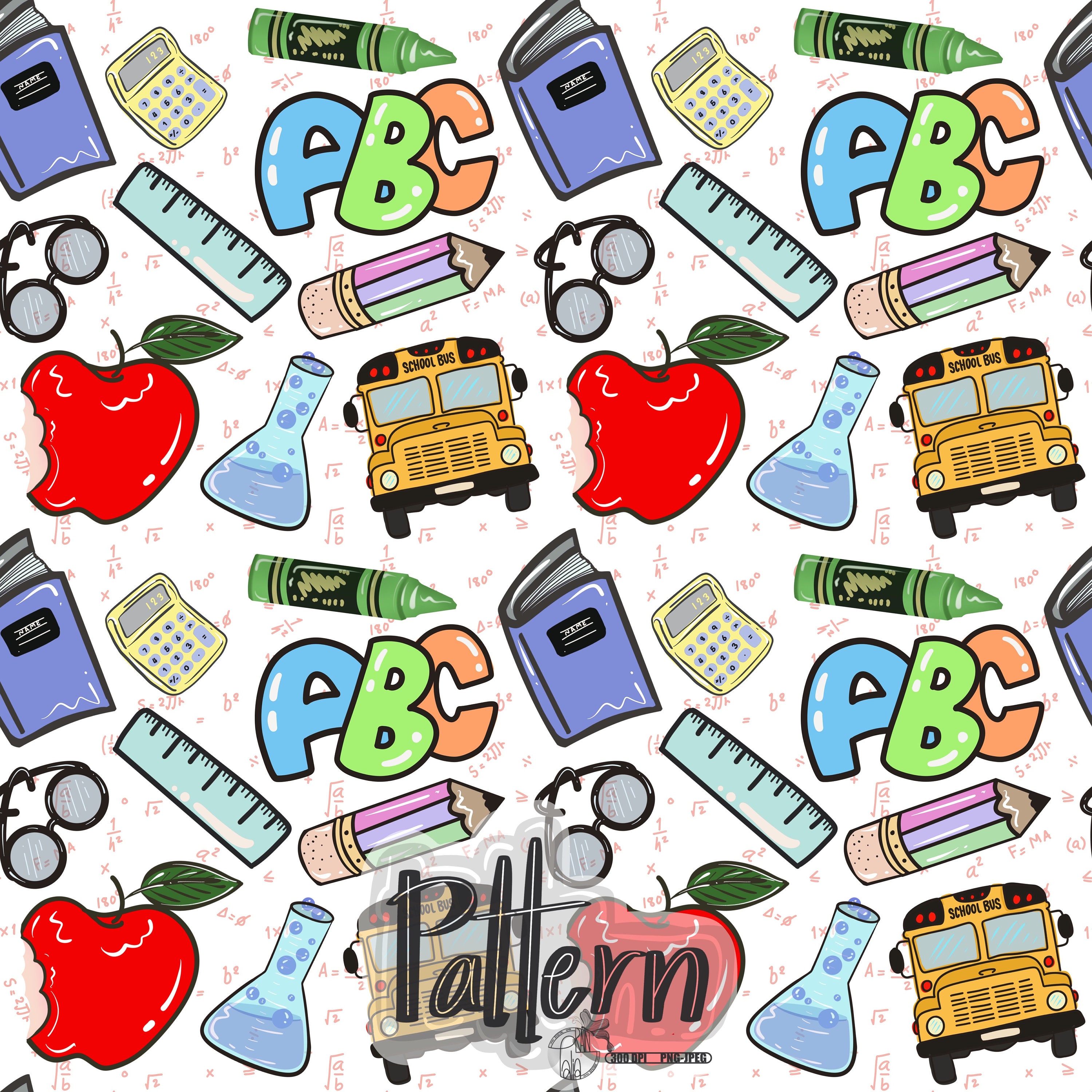 Hand Drawn Back to School Seamless Pattern Cute Digital Paper PNG JPEG ...