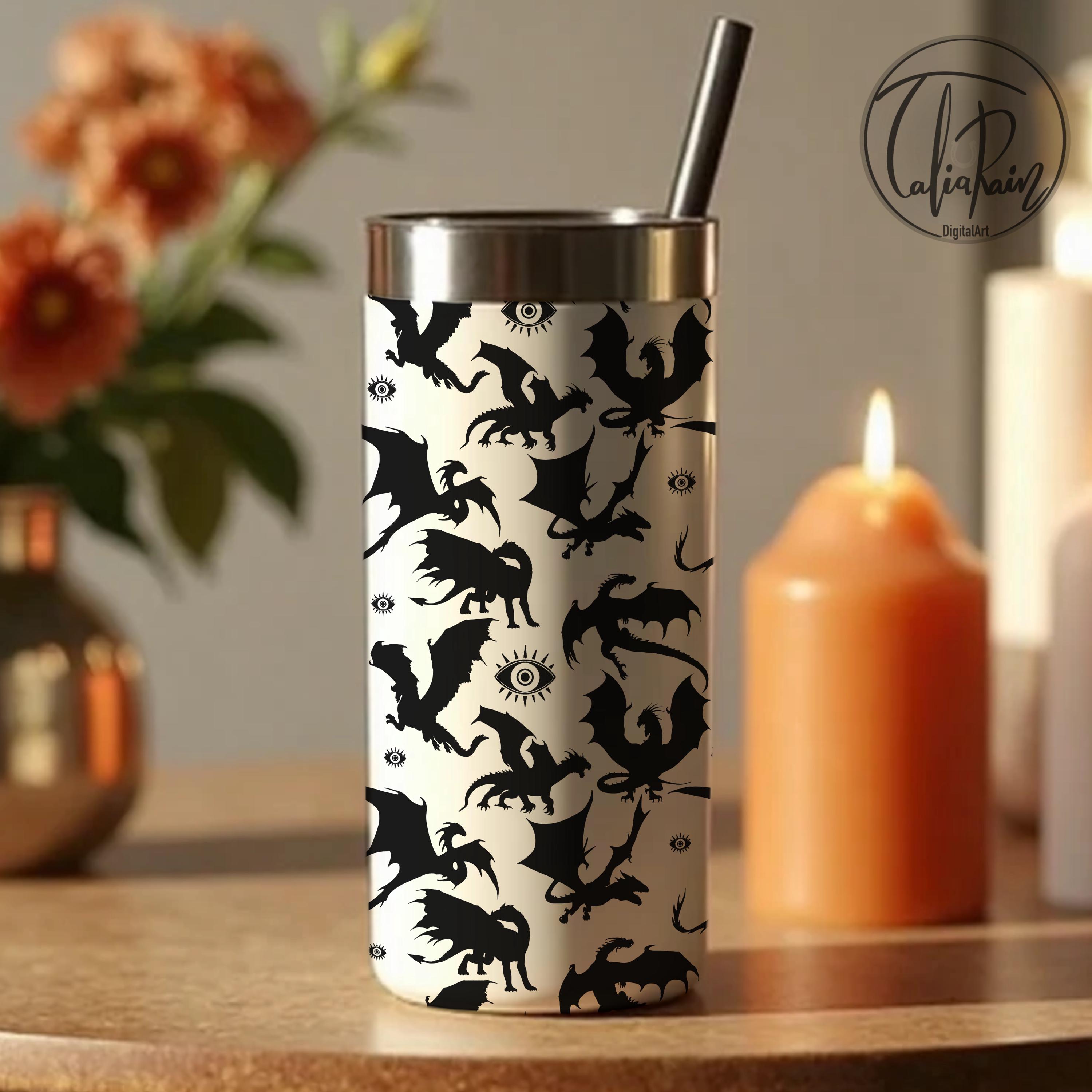 Seamless Dragon Pattern PNG | Gothic Fantasy Black Silhouette Design ...