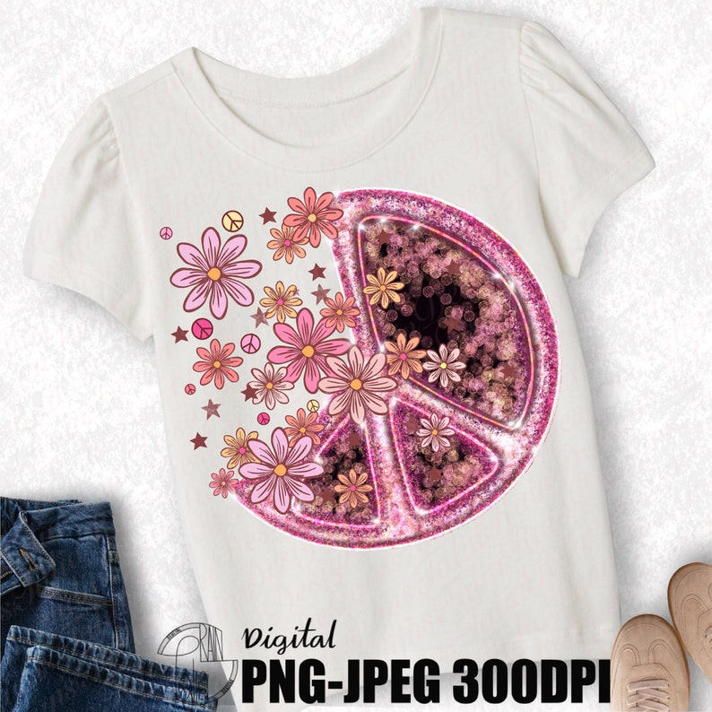 Retro Peace Sign Sublimations PNG| JPEG Glitter Peace Floral Digital ...