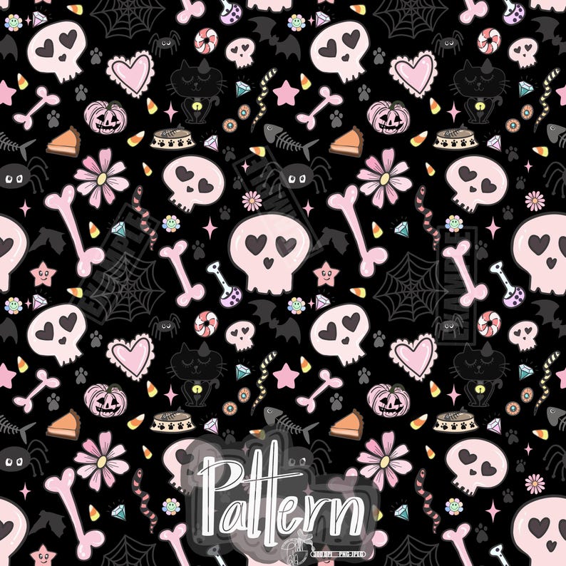 Halloween Skulls Pattern | Retro Fabric, Scrapbook Paper (PNG, JPEG) - Etsy