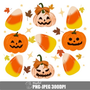 Jack O Lantern and Candy Corn Digital Print Autumn Fall Pumpkin Clipart ...