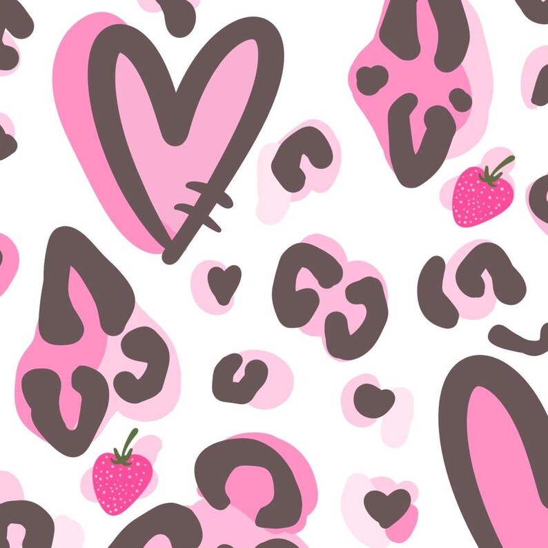 Pink Leopard Hearts Seamless Pattern: Strawberry PNG Design (digital ...