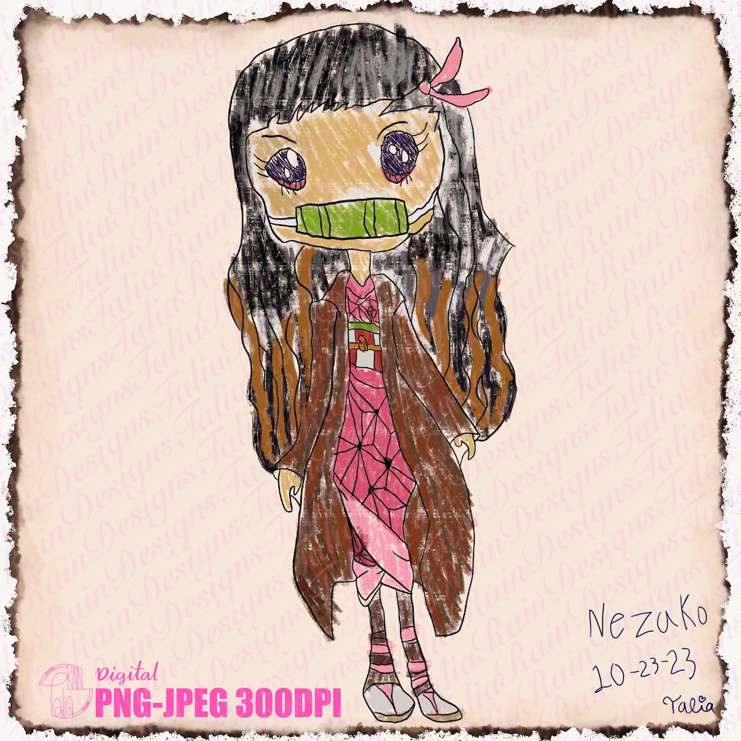 Nezuko Kids Hand Drawn Sublimation PNG|JPEG Digital Download, Clipart ...
