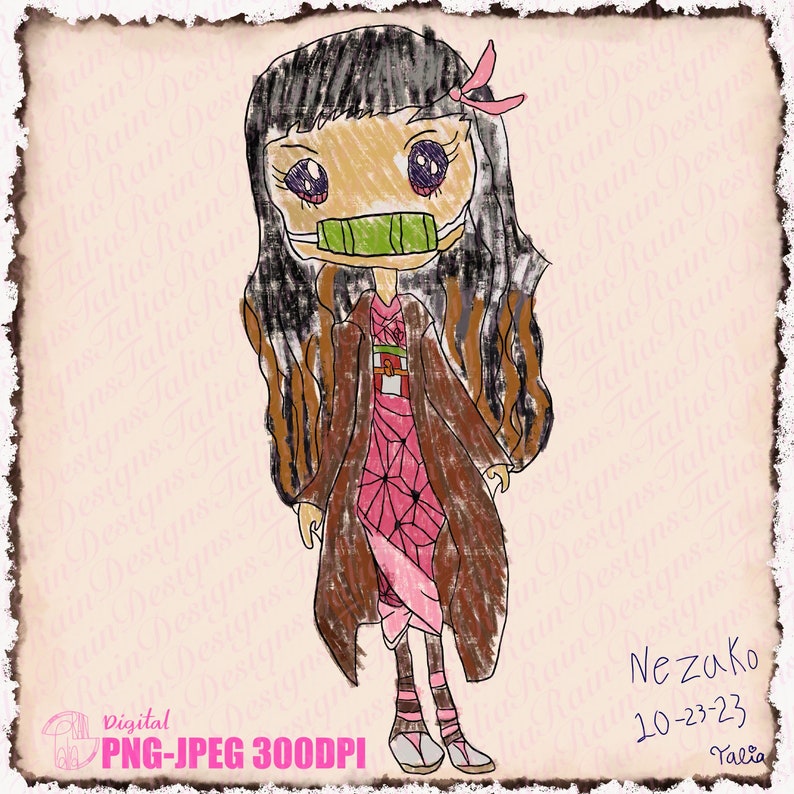Nezuko Kids Hand Drawn Sublimation PNG|JPEG Digital Download, Clipart ...