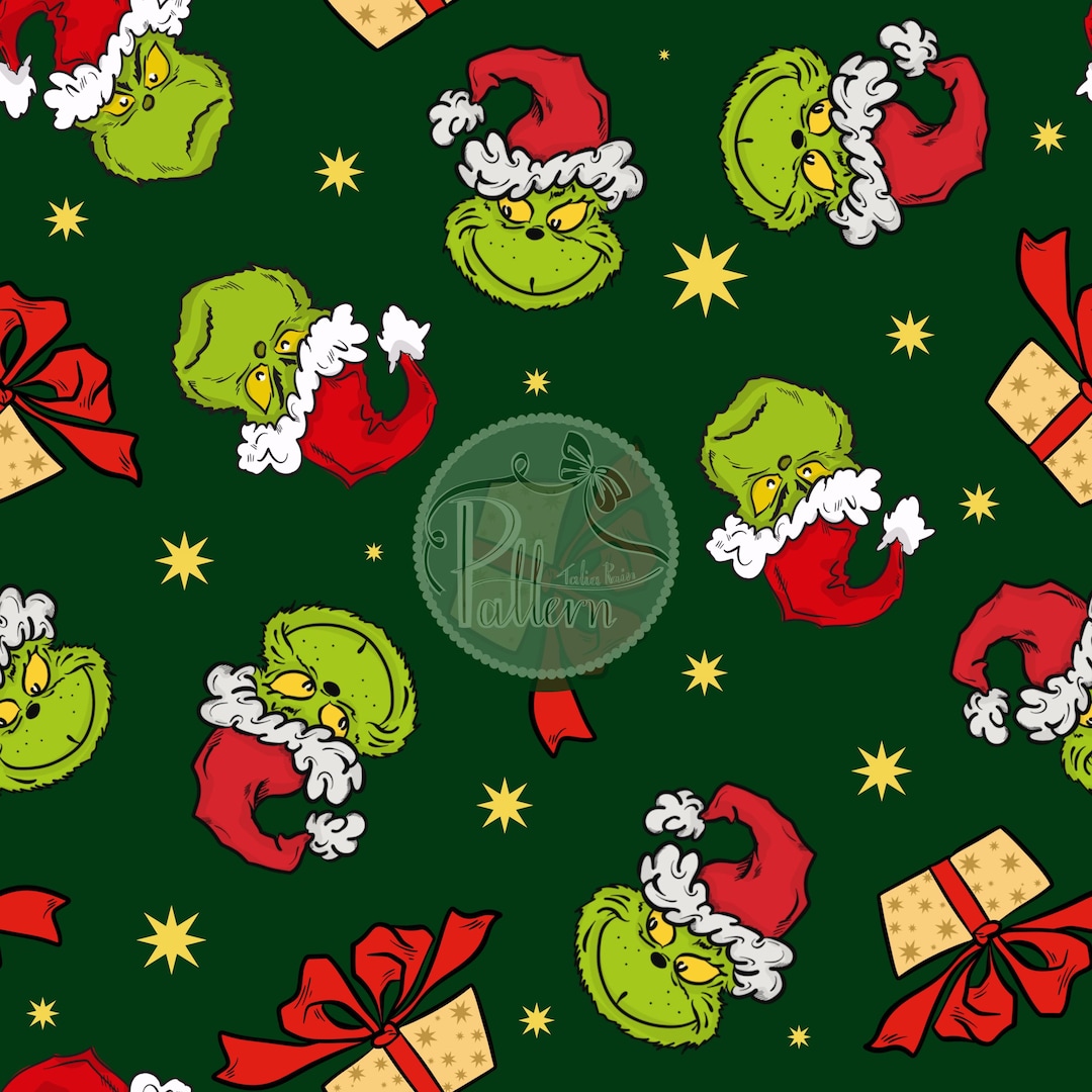 Magic Grinch Christmas Seamless Pattern PNG | JPEG Holiday Wreaths ...