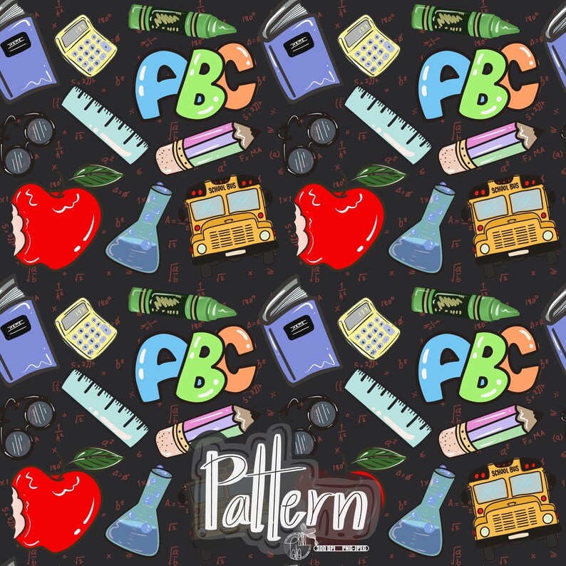 Hand Drawn Back to School Seamless Pattern - Cute Digital Paper PNG ...