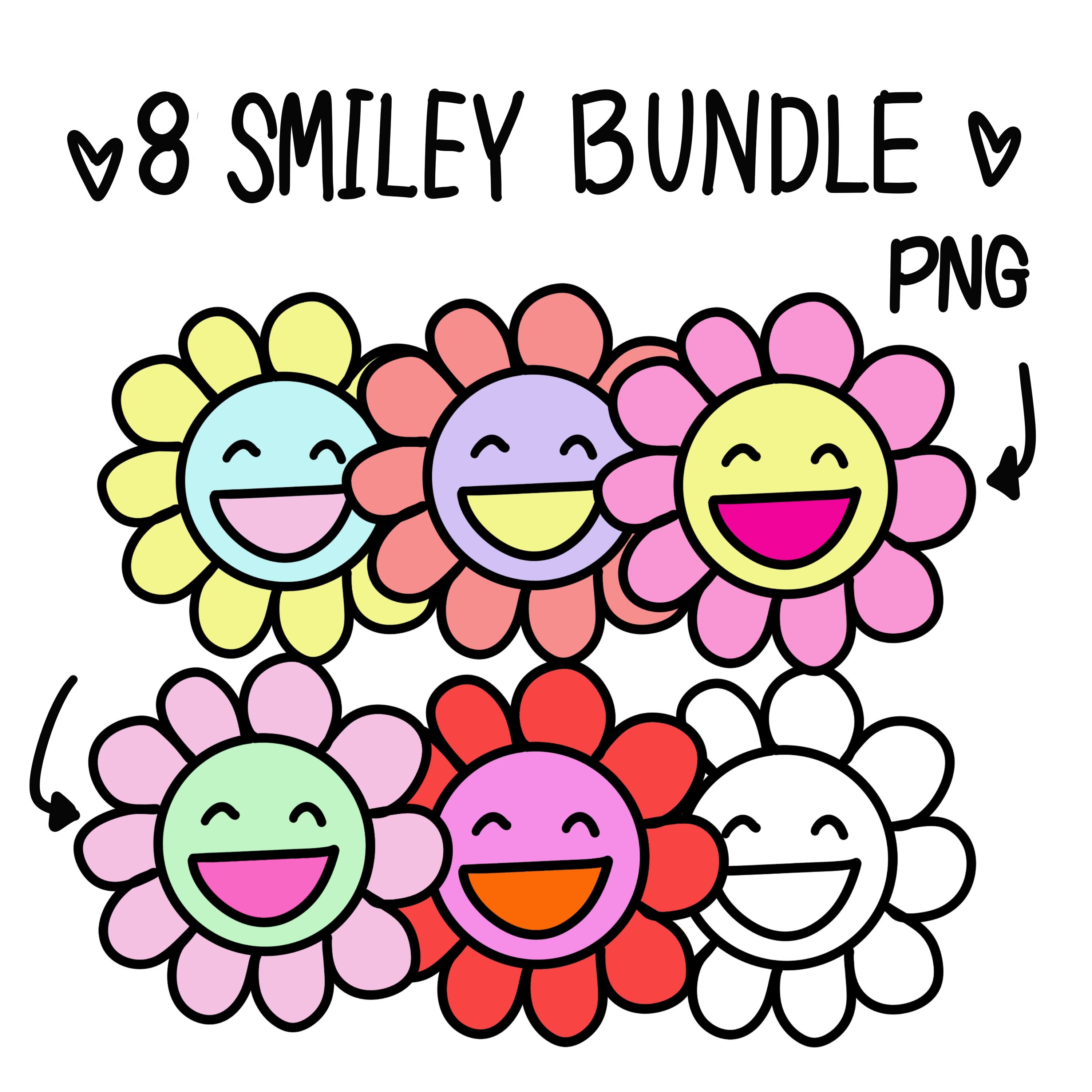 Smiley Flowers Bundle Sublimations PNG Bundle Pink Flowers Png,doodles ...