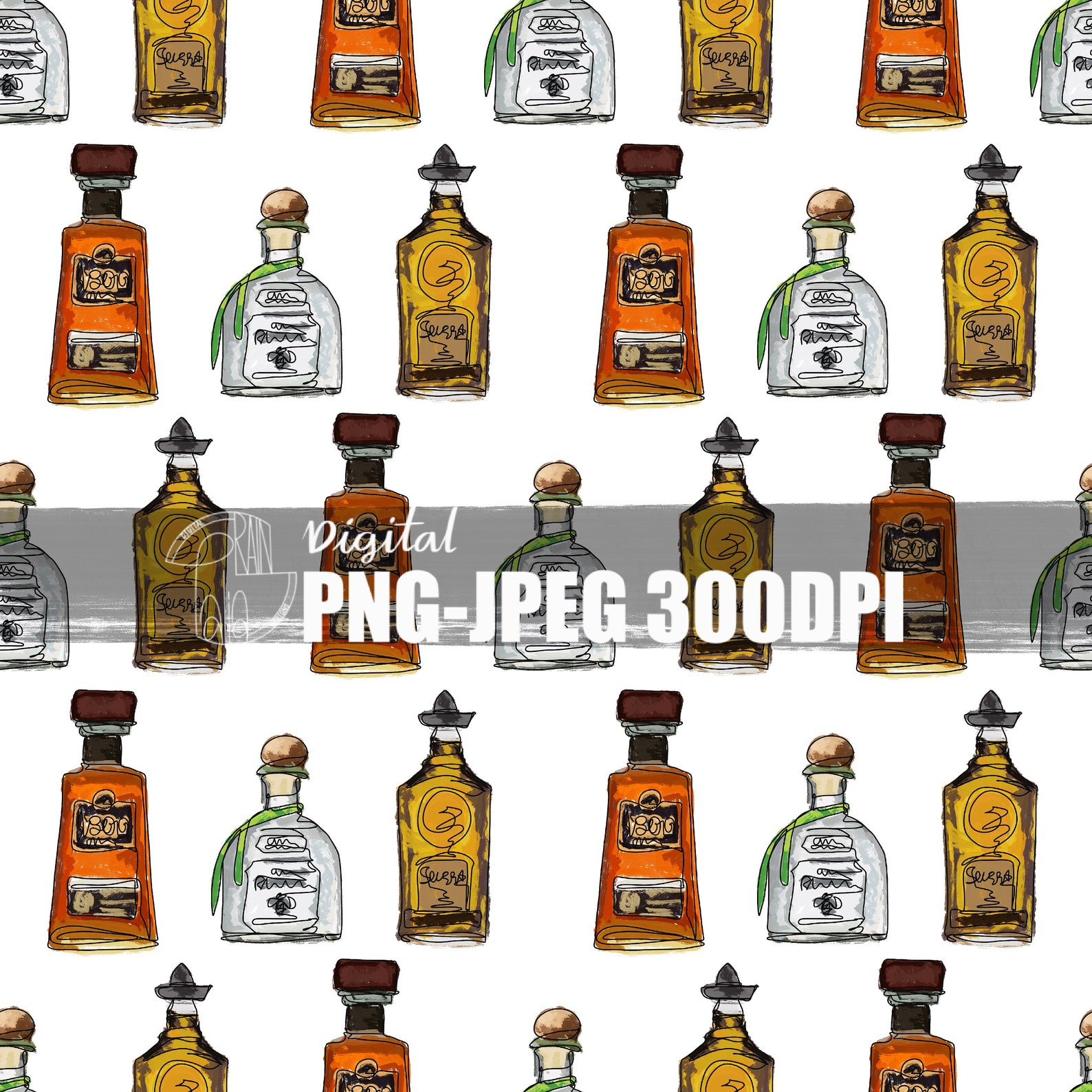Seamless Alcohol Bottle Pattern PNG | JPEG Bottle of Whiskey Beverage ...