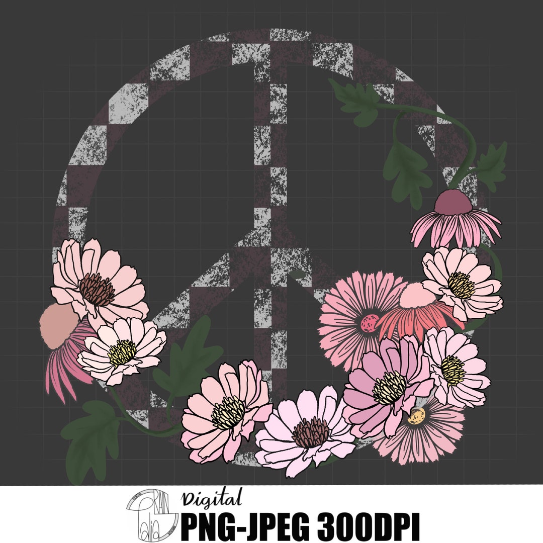 Retro Peace Sign Sublimations PNG JPEG Checker Peace Floral Digital ...
