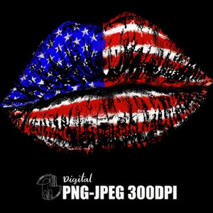 American Flag Kiss Sublimation PNGJPEG Digital, American Lips, Freedom ...