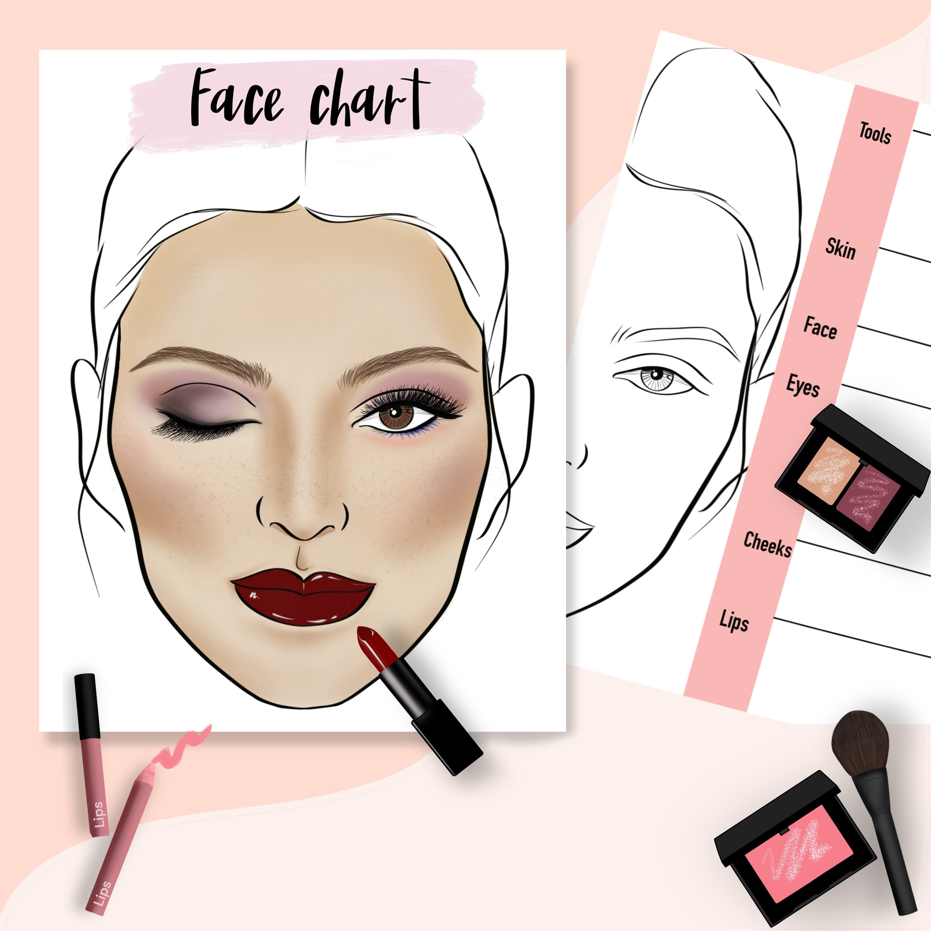 Makeup Artist Face Chart PNG/ JPEG/ PDF Face Chart for Makeup Artist ...