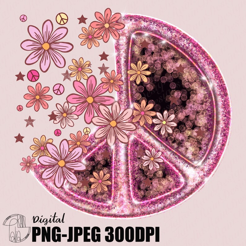 Retro Peace Sign Sublimations PNG| JPEG Glitter Peace Floral Digital ...