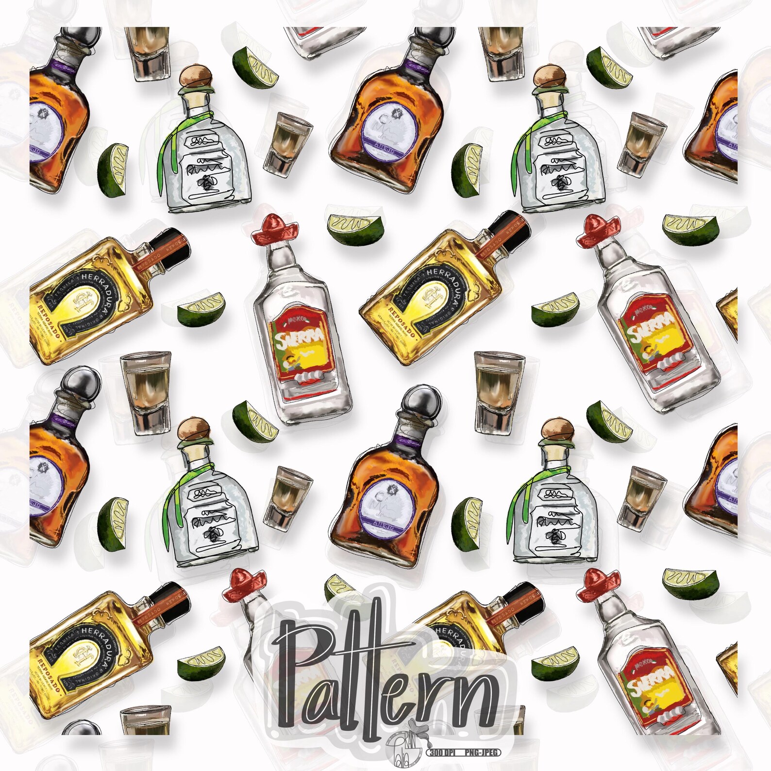 Seamless Alcohol Bottle Pattern PNG JPEG Bottle of Whiskey Beverage ...