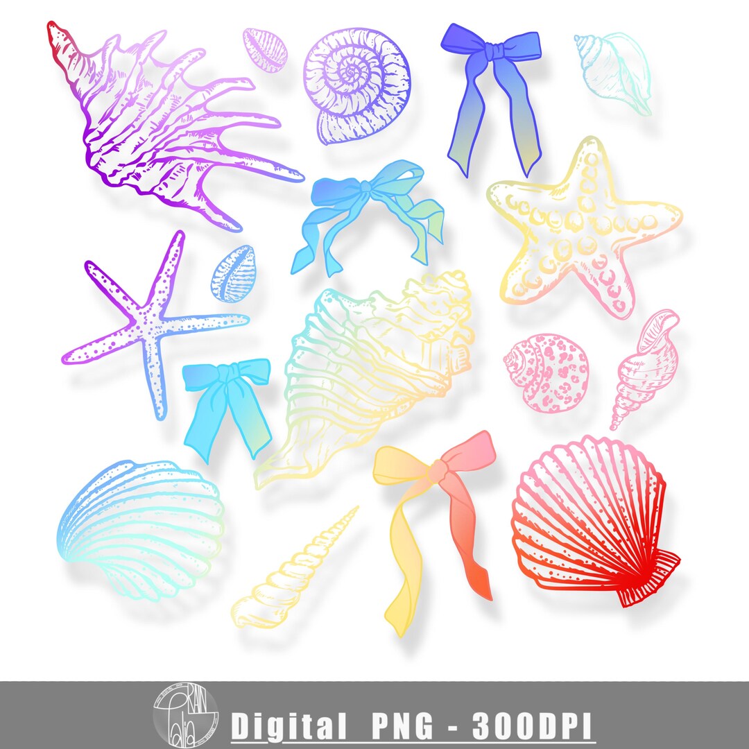 Rainbow Seashell & Starfish PNG Clipart -coquette Seashell, Beach ...