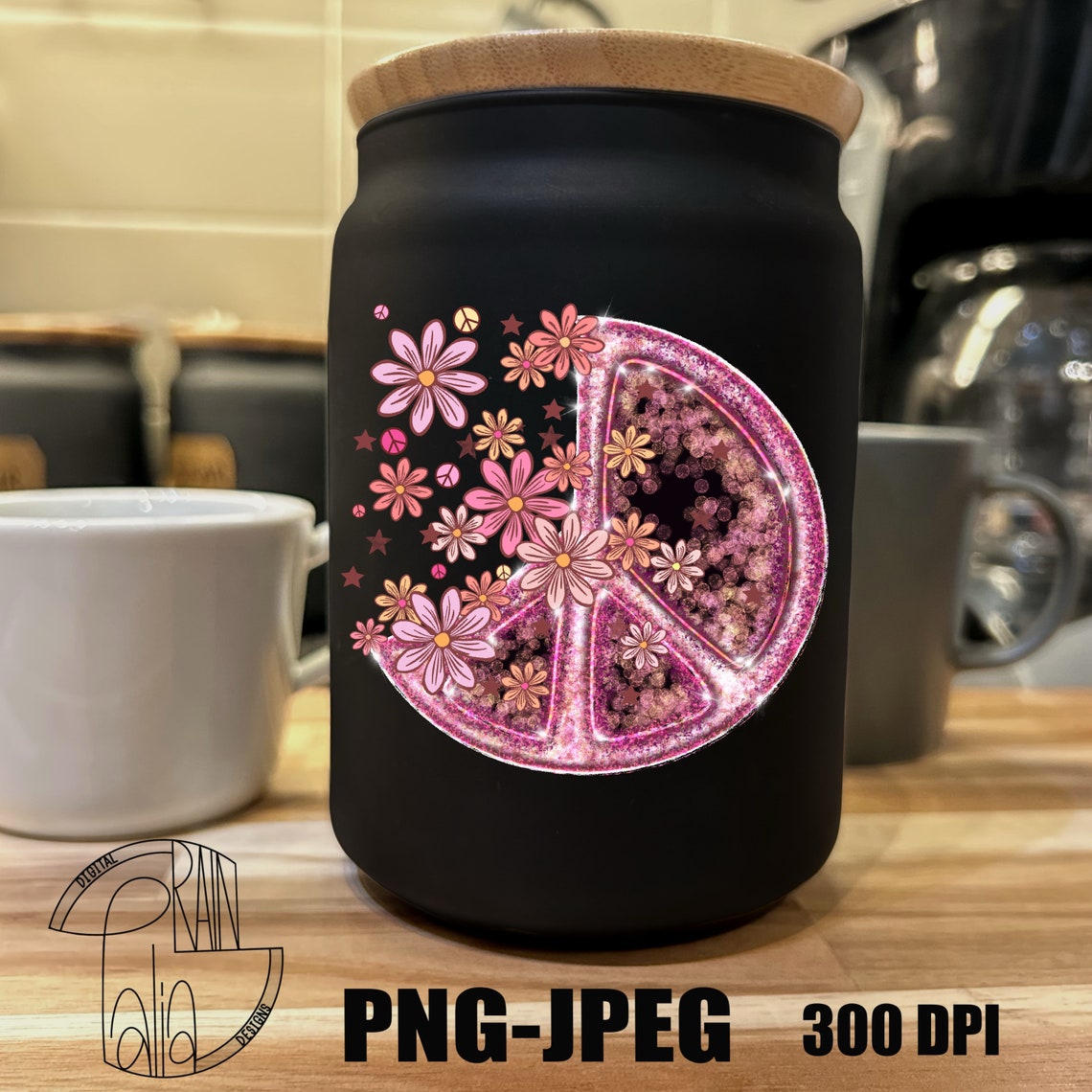 Retro Peace Sign Sublimations PNG| JPEG Glitter Peace Floral Digital ...