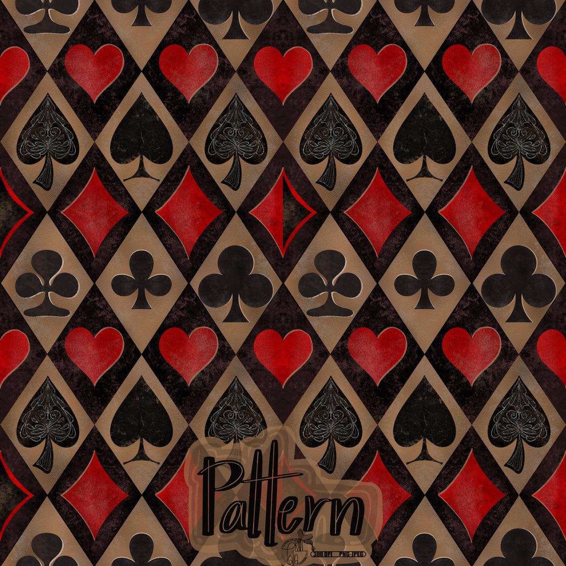 Vintage Card Suit Seamless Pattern PNG | JPEG Playing Cards Digital ...