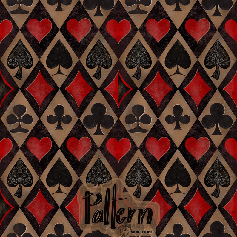 Vintage Card Suit Seamless Pattern PNG | JPEG Playing Cards Digital ...