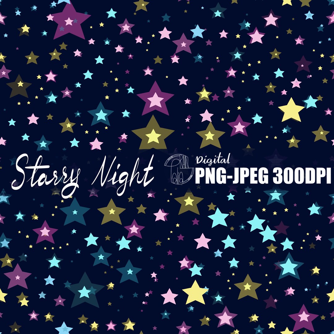 Starry Night Seamless Pattern PNGJPEG Digital Paper Colorful Star ...