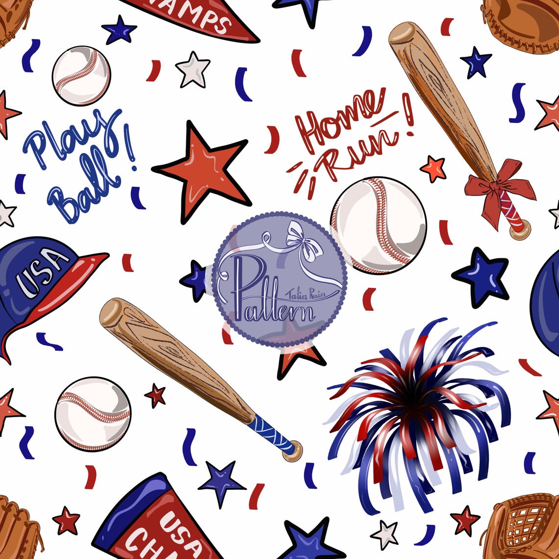 Red White Blue Baseball Seamless Pattern: Sports Clipart (PNG) - Etsy