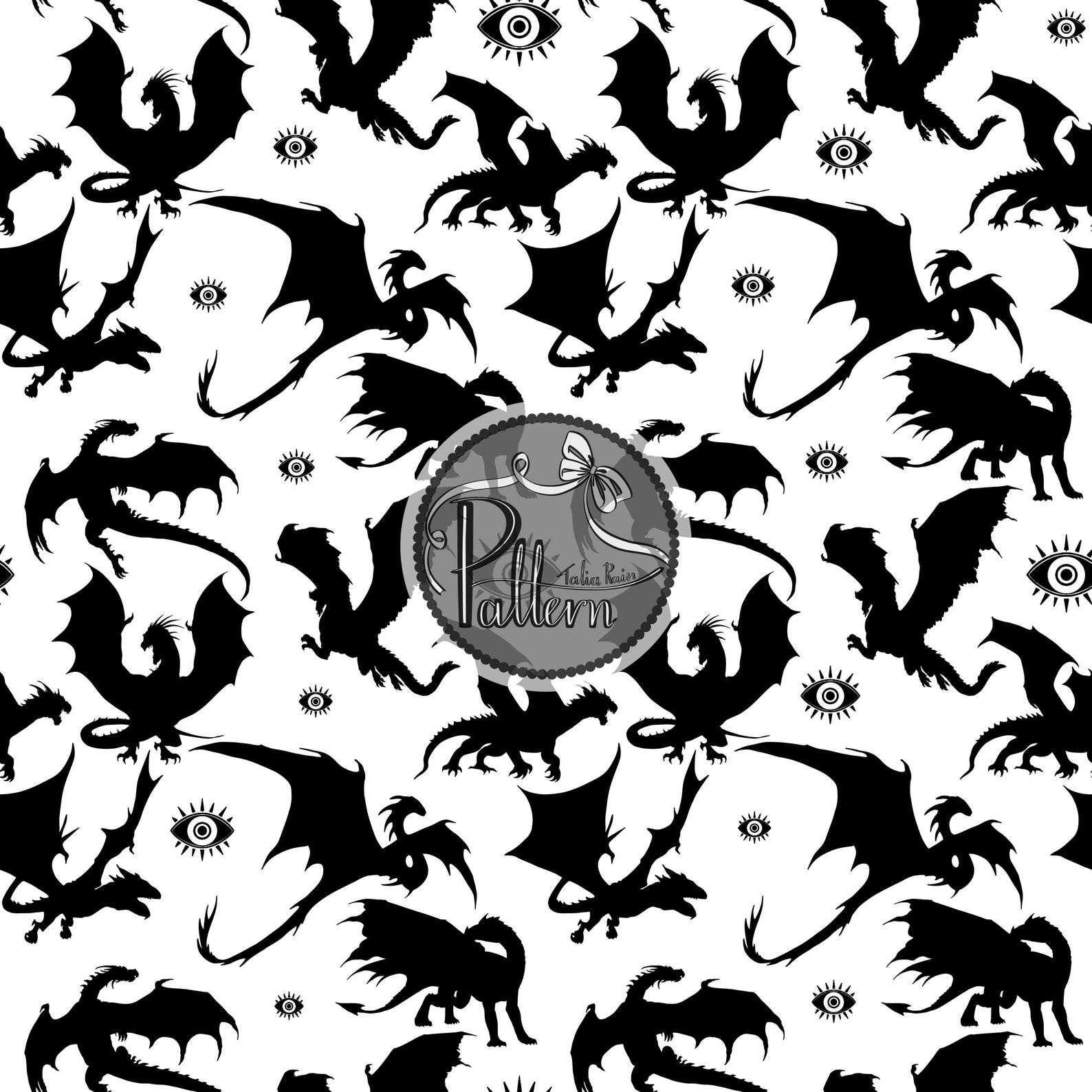 Seamless Dragon Pattern PNG | Gothic Fantasy Black Silhouette Design ...
