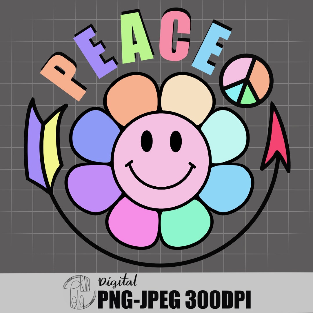 Retro Peace Sign Smiley Sublimations PNG| JPEG Smiley Digital Download ...