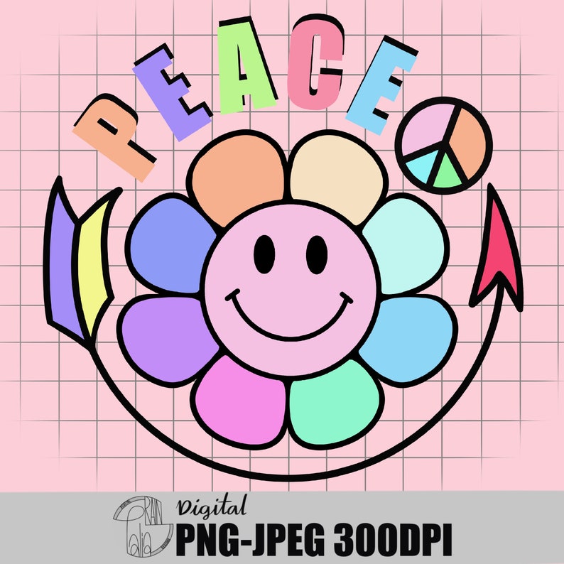Retro Peace Sign Smiley Sublimations PNG JPEG Smiley Digital Download ...