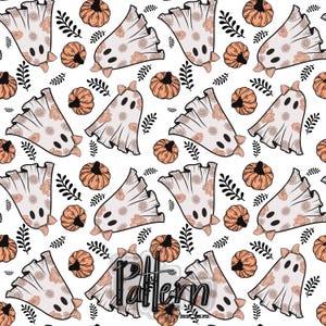 Cute Ghosts Sheet, Pumpkins, Flowers, Halloween Seamless Patterns, PNG ...