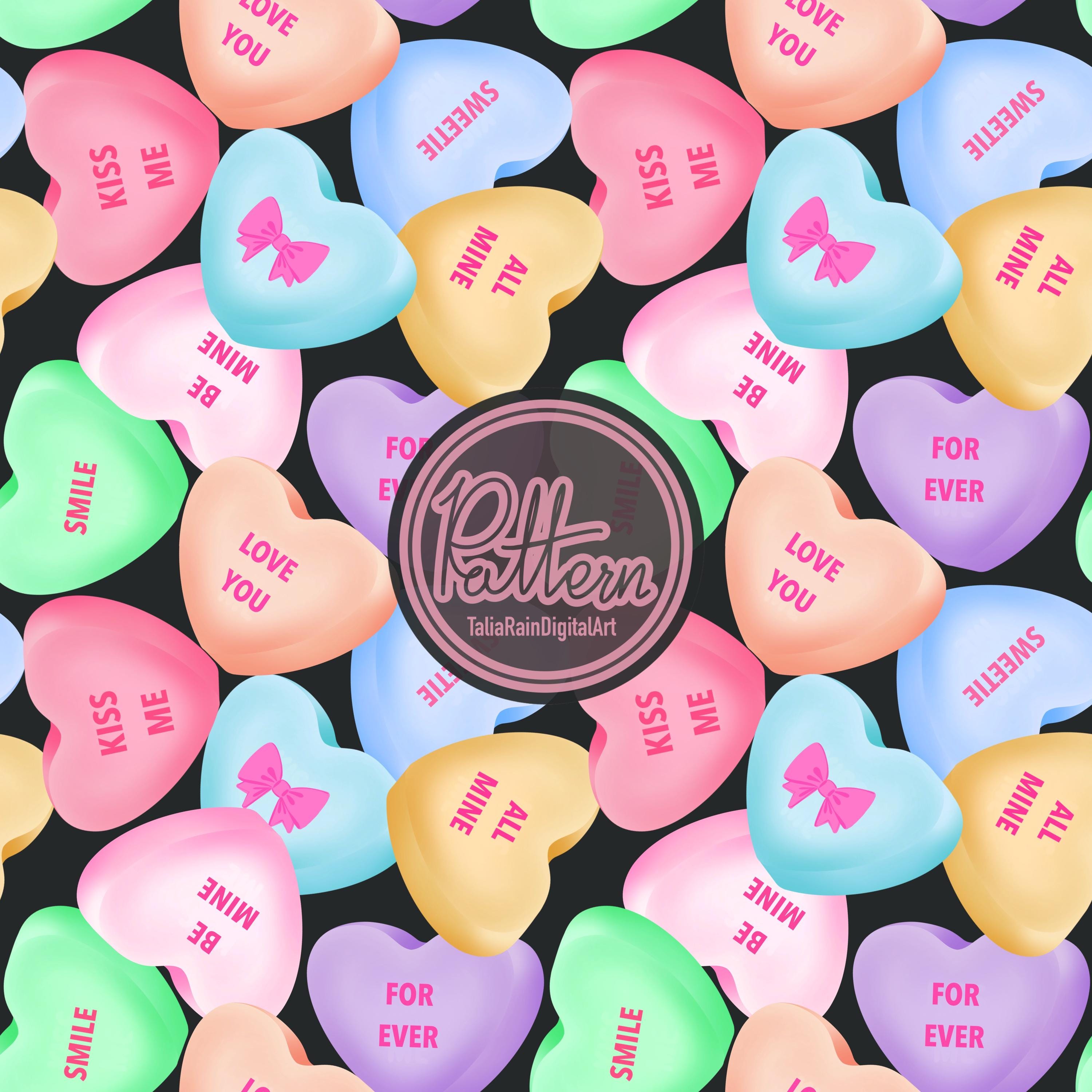 Conversation Candy Hearts Seamless Pattern PNG | JPEG Digital Download ...