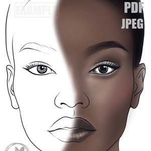 Makeup Artist Face Chart Template: Practice Face Sheet (PNG/JPEG/PDF ...