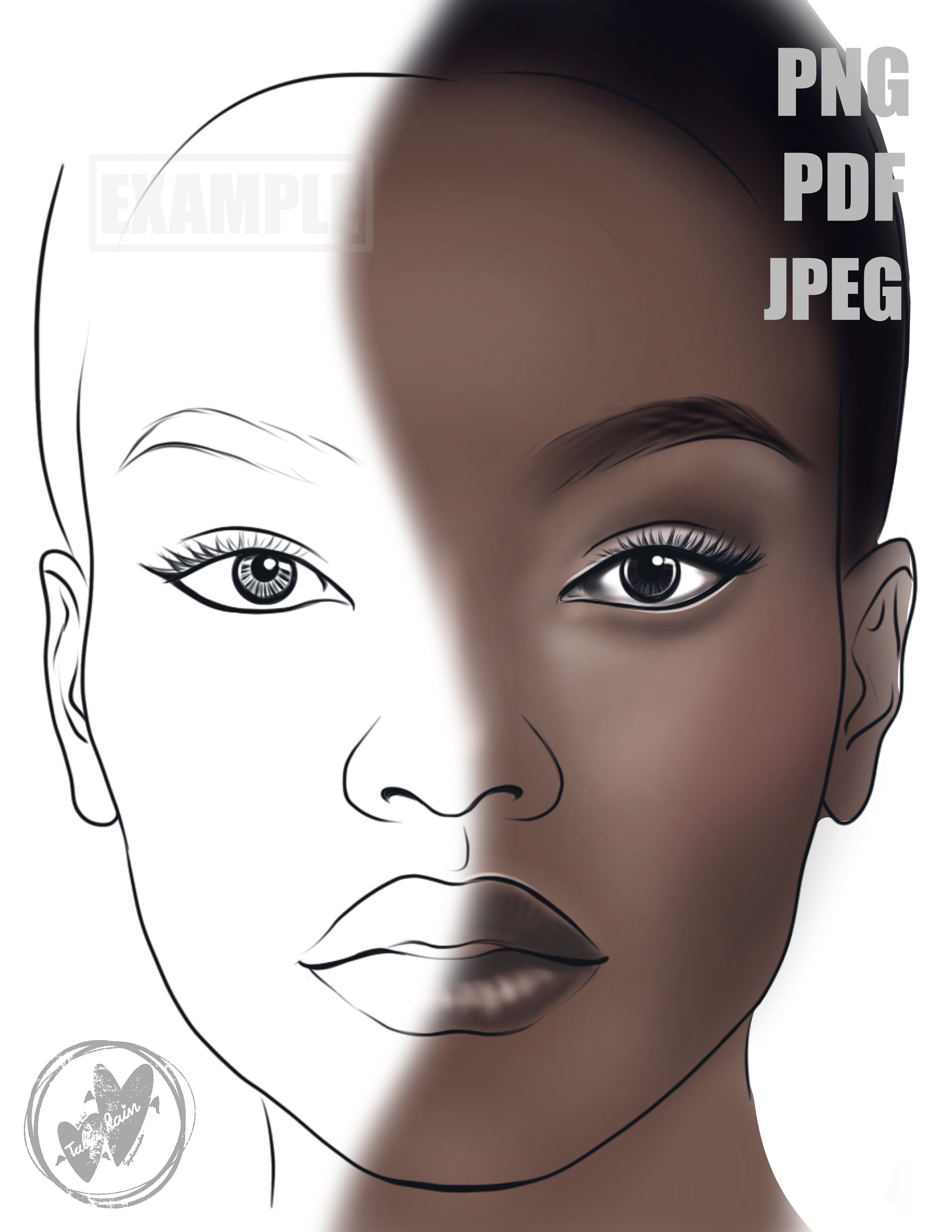 Makeup Artist Face Chart Template: Practice Face Sheet (PNG/JPEG/PDF ...
