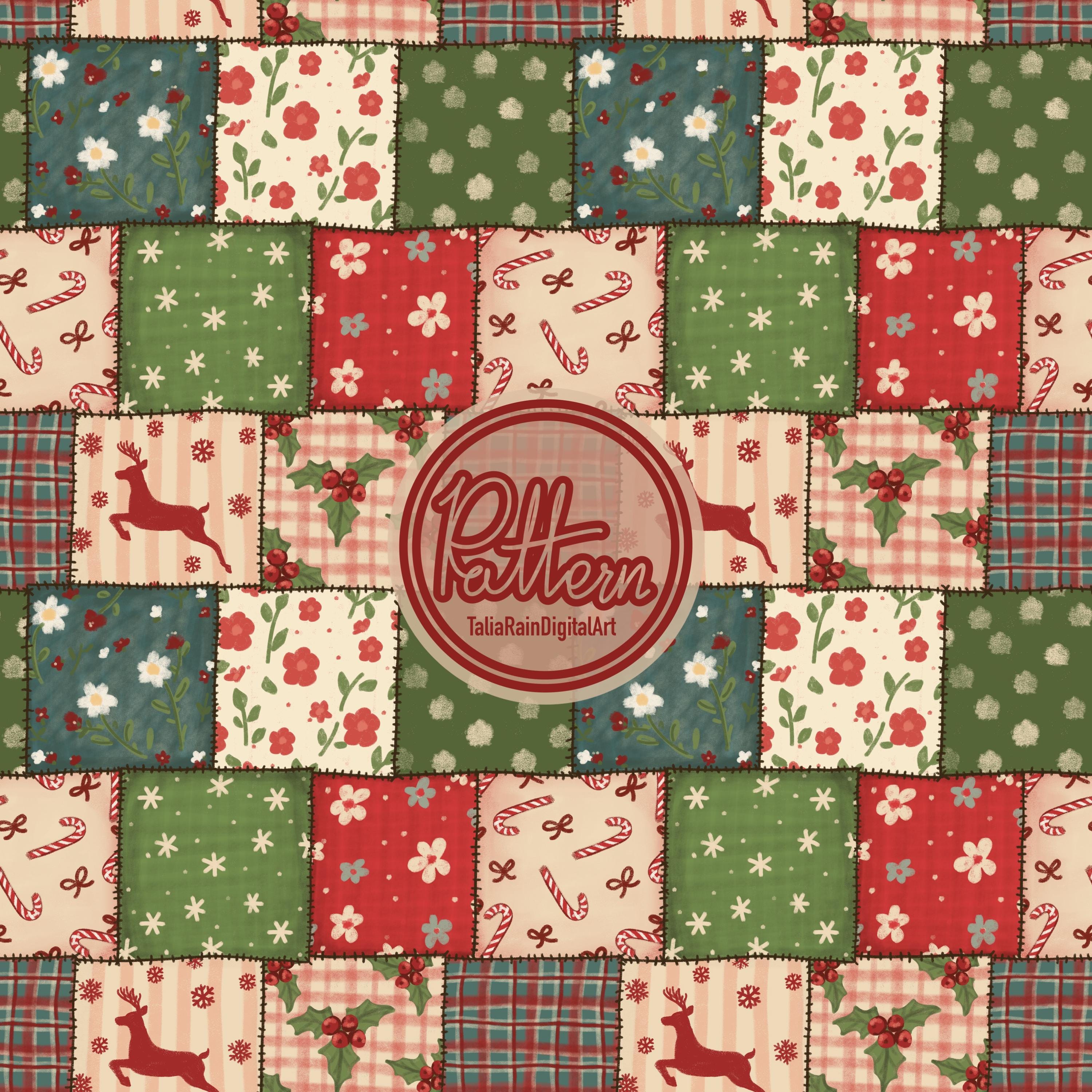 Vintage Christmas Patchwork Seamless Pattern Cozy Holiday PNG (digital ...