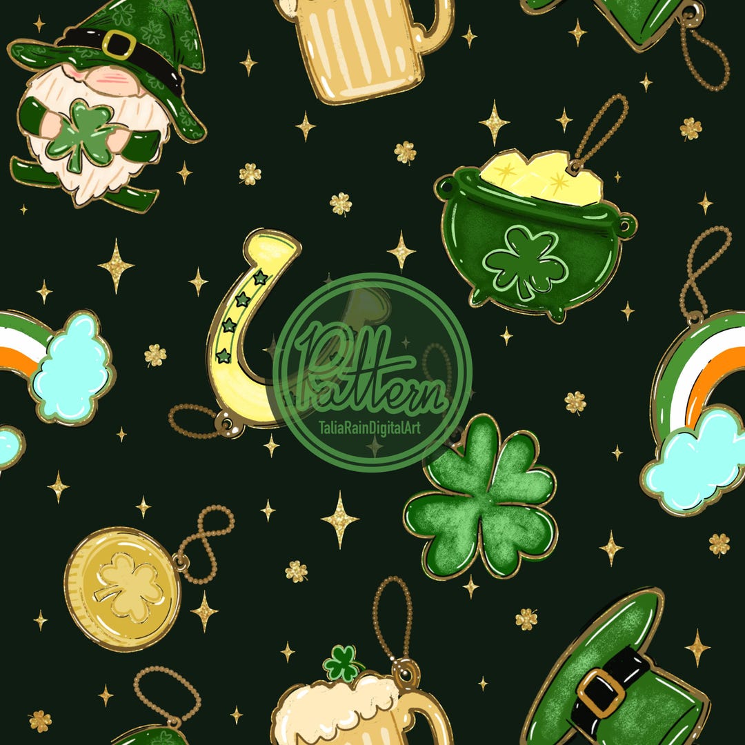 Shamrock Gnome Seamless Pattern | St Patrick's Day Digital Paper (PNG ...
