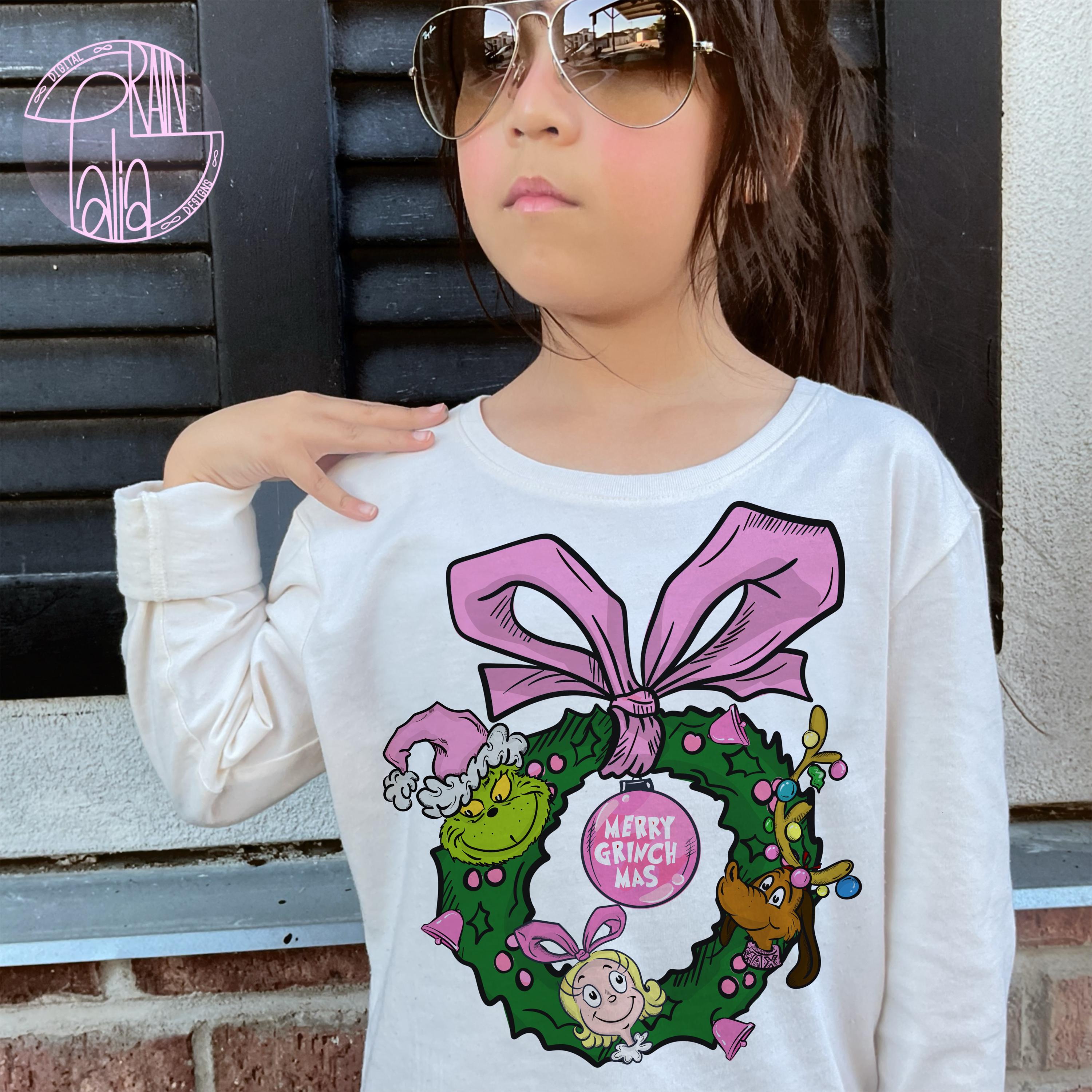 Pink Grinch Christmas Wreath PNG | Holiday T-shirt Design (digital ...