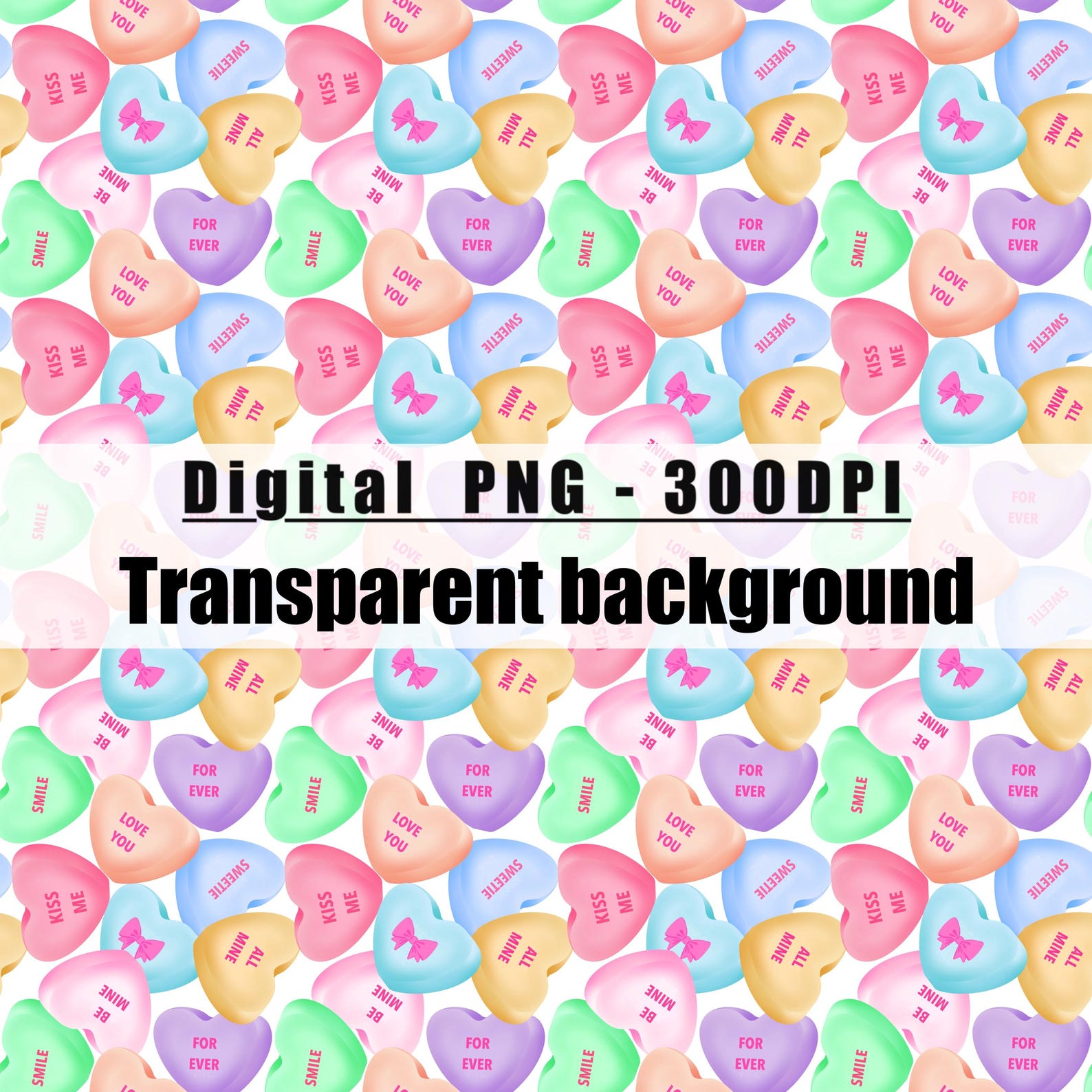 Conversation Candy Hearts Seamless Pattern PNG | JPEG Digital Download ...
