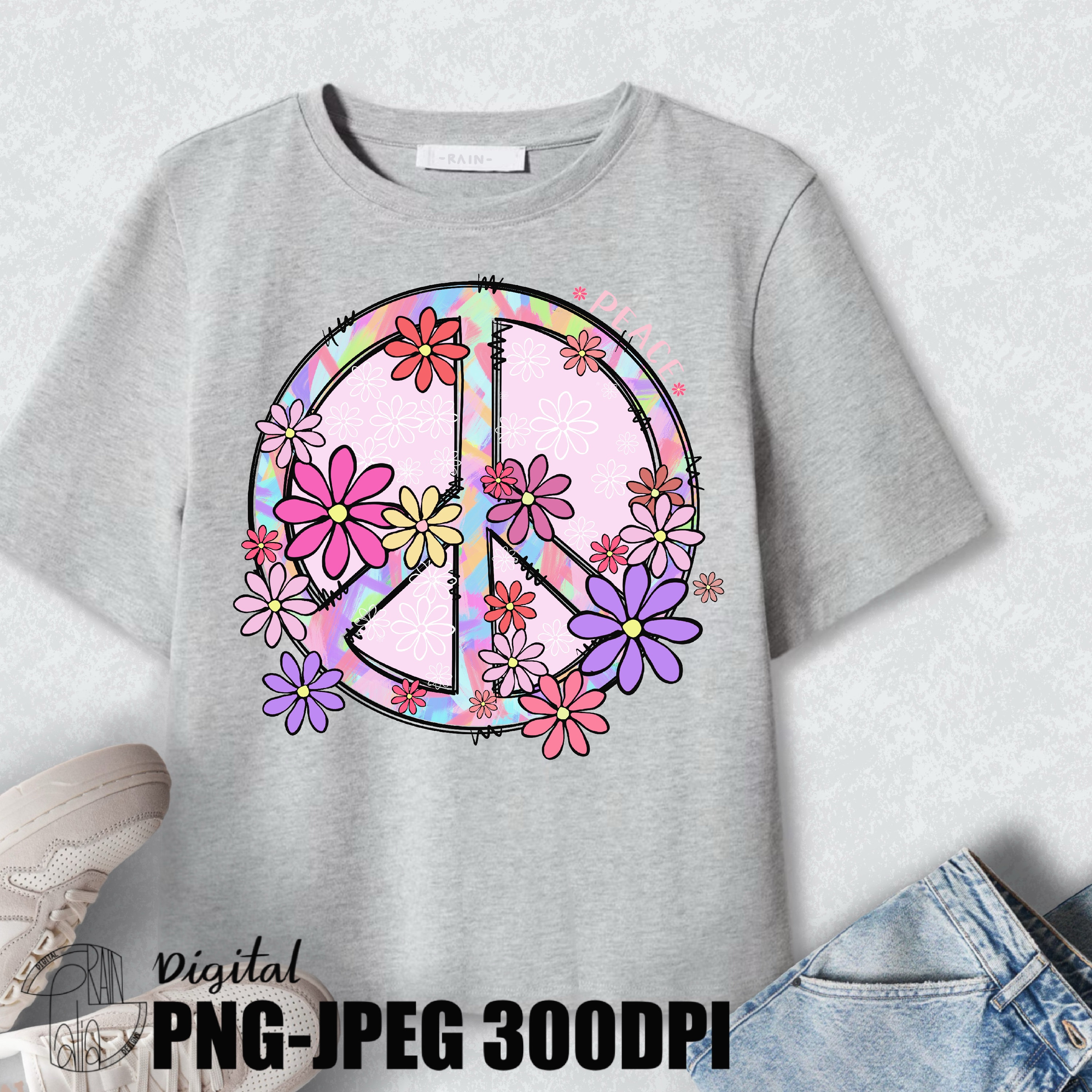 Retro Peace Sign Sublimations PNG JPEG Digital Download Retro Peace ...