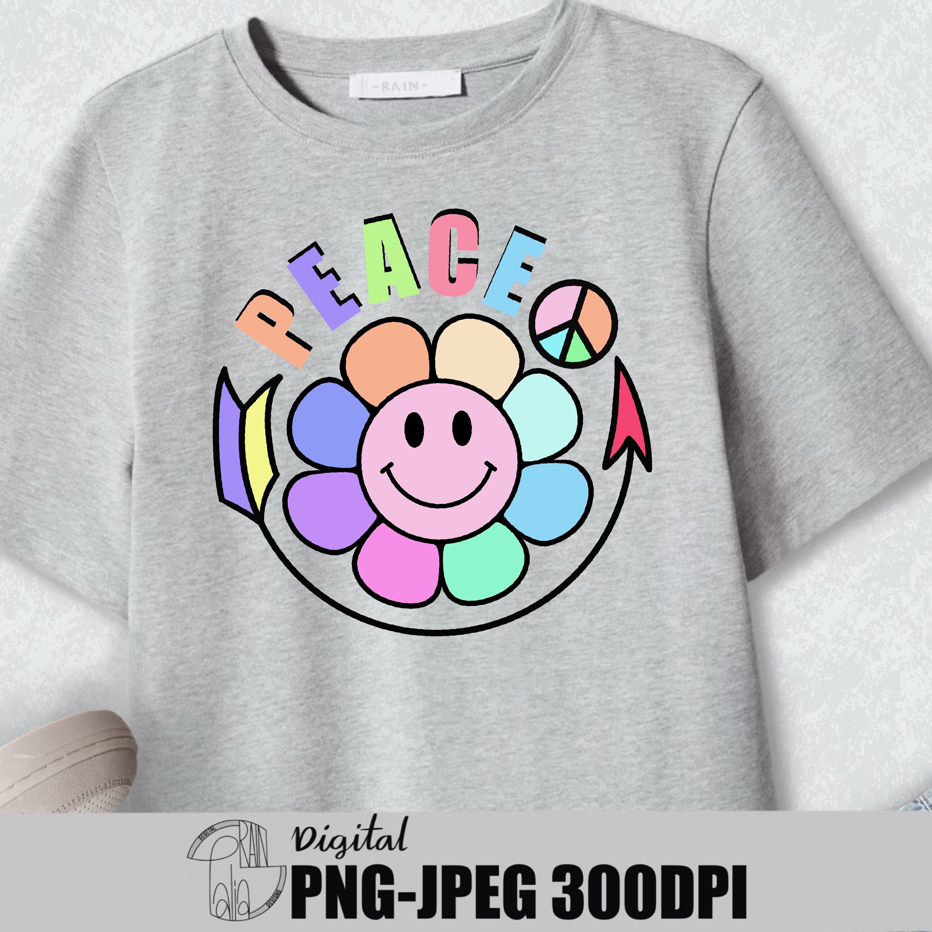 Retro Peace Sign Smiley Sublimations PNG JPEG Smiley Digital Download ...