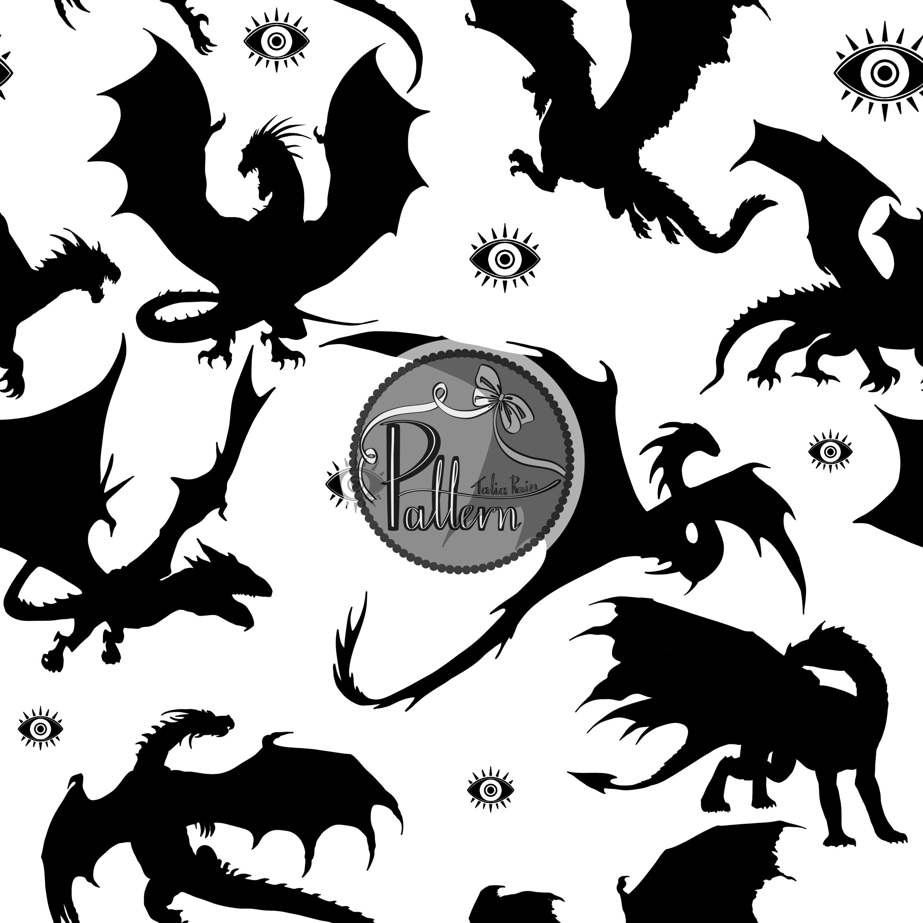 Seamless Dragon Pattern PNG | Gothic Fantasy Black Silhouette Design ...