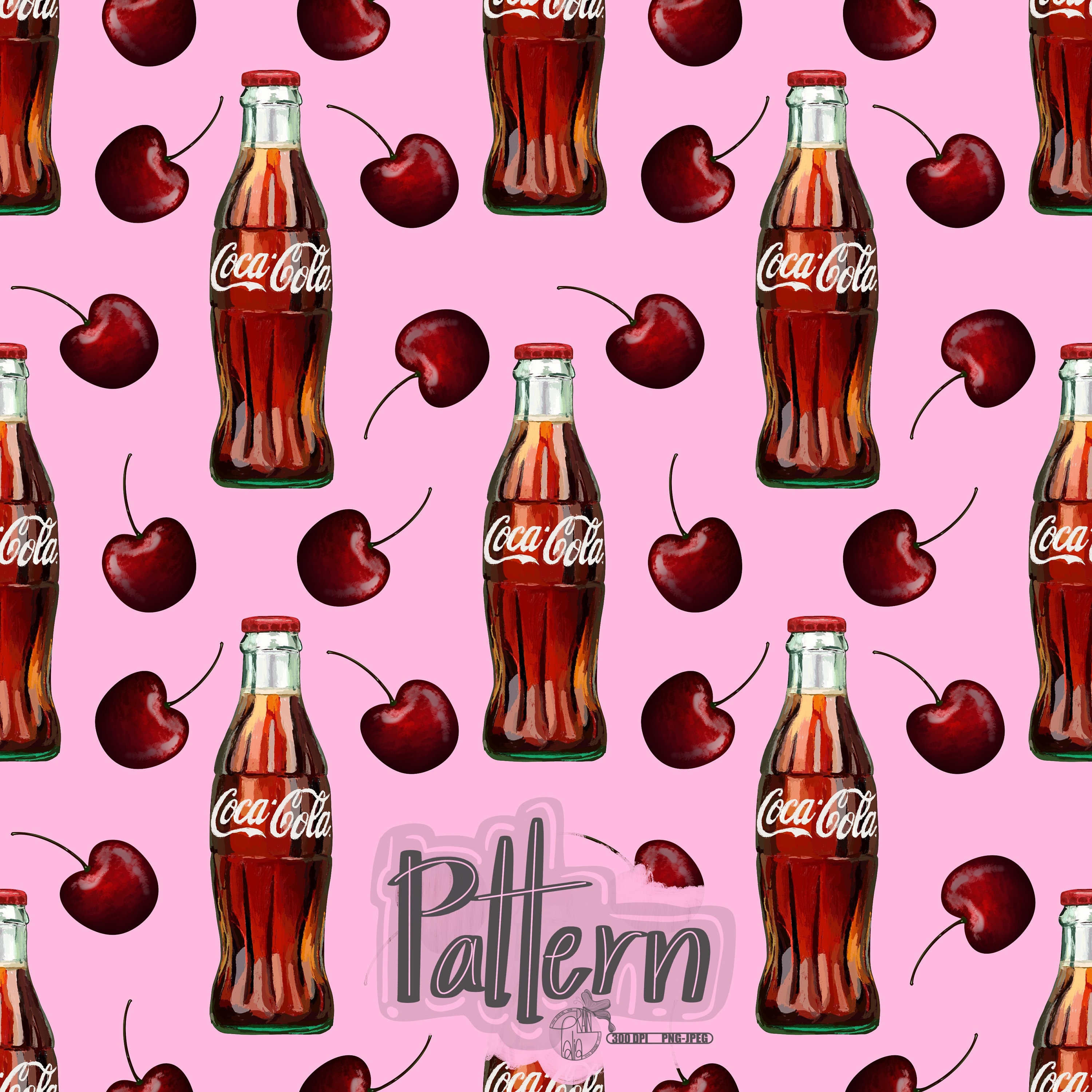 Coca Cola and Cherries Hand Drawn Seamless Design Pattern | PNG & JPEG ...